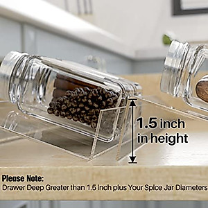 Spice Drawer Organizer, 4 Tiers 2 Set Clear Acrylic Slanted in Drawer Seasoning Jars Insert, Expandable From 13" to 26", Hold up 56 Spice Jars Kitchen Drawer Countertop Rack Tray (Jars not Include)