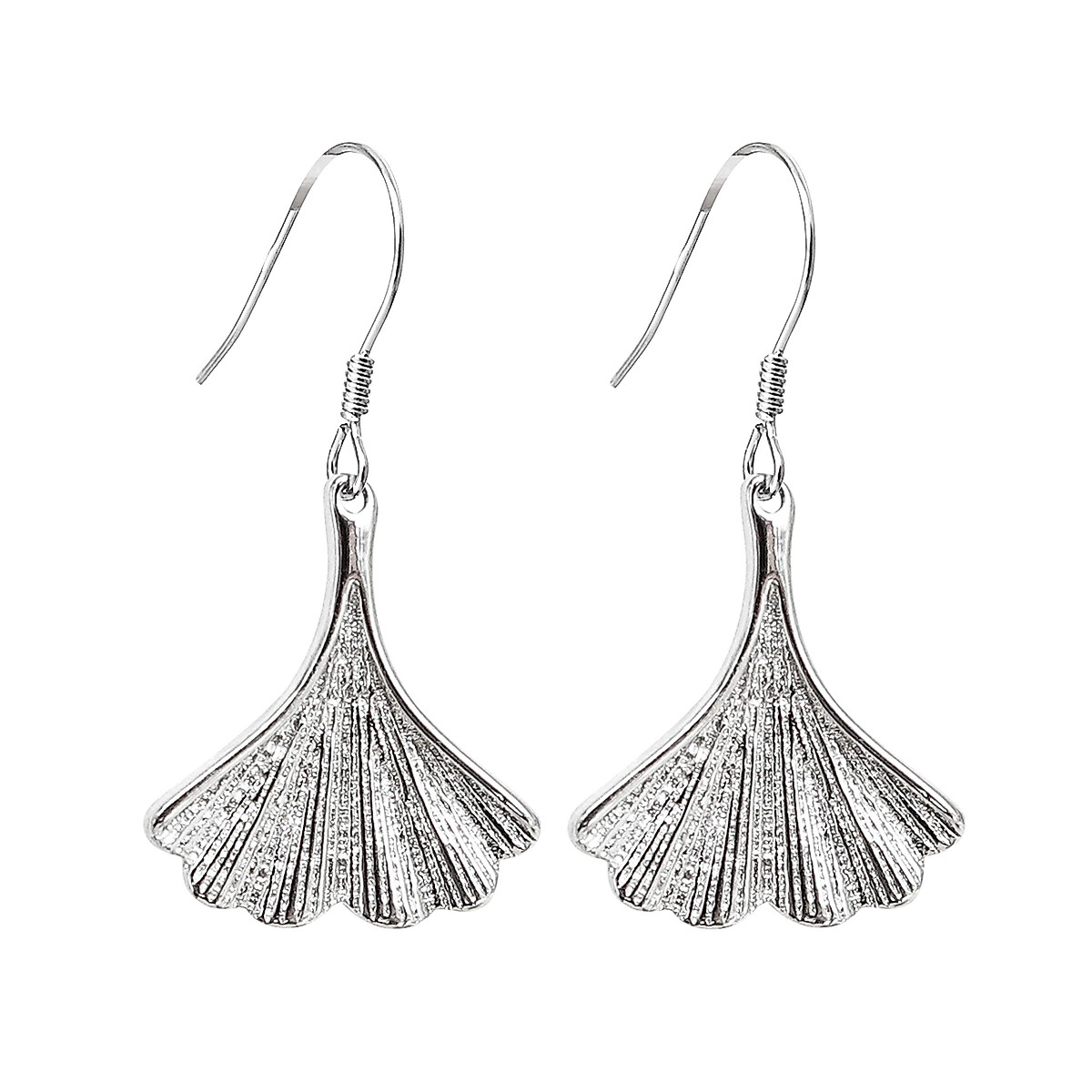 Hiqmic 925 Sterling Silver Ginkgo Leaf Fan-shaped Dangle Ear Hook Earrings White Gold Plated Fashion Jewelry Gifts_WK90142
