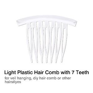 Lawie 20 Pack 4 Inch Clear White Plastic Hair Side Comb With Long Teeth Hairpins Grips Barrettes Clamps Bows for Women Bridal Wedding Veil Decorative Headpiece French Twist Updo Bun Accessories