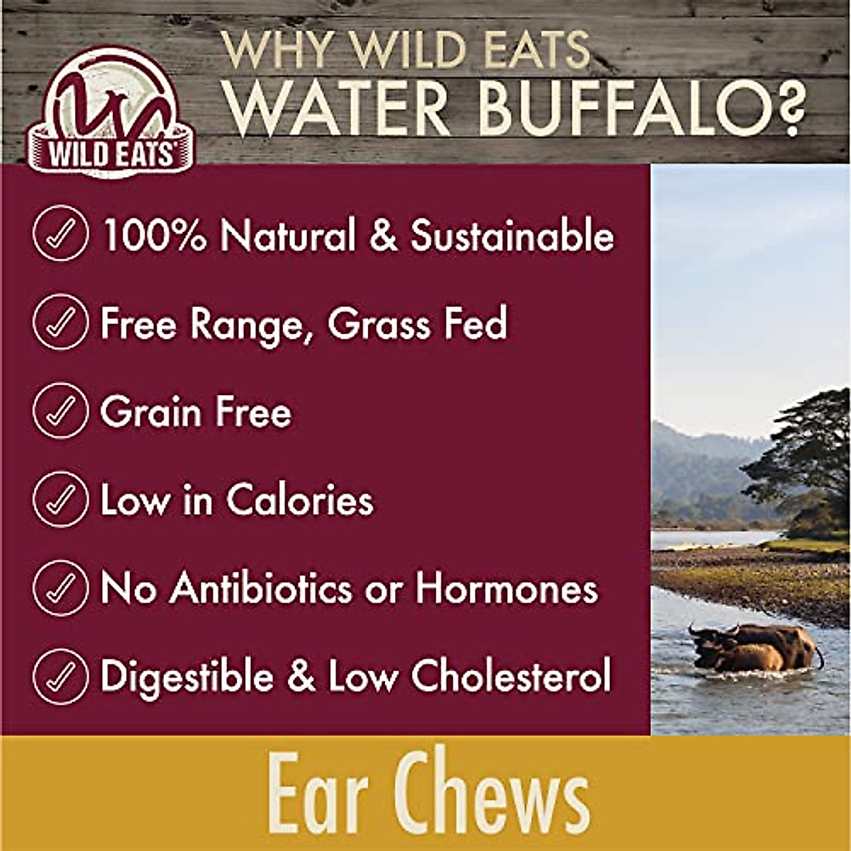 Wild Eats Water Buffalo All Natural Ear Dog Chews, Dog Treats & Dog Snacks - 20 Piece Value Pack (Grain Free Dog Treats - Great Alternative to Pig Ears, Cow Ears, Dog Bones & Rawhides for Dogs)