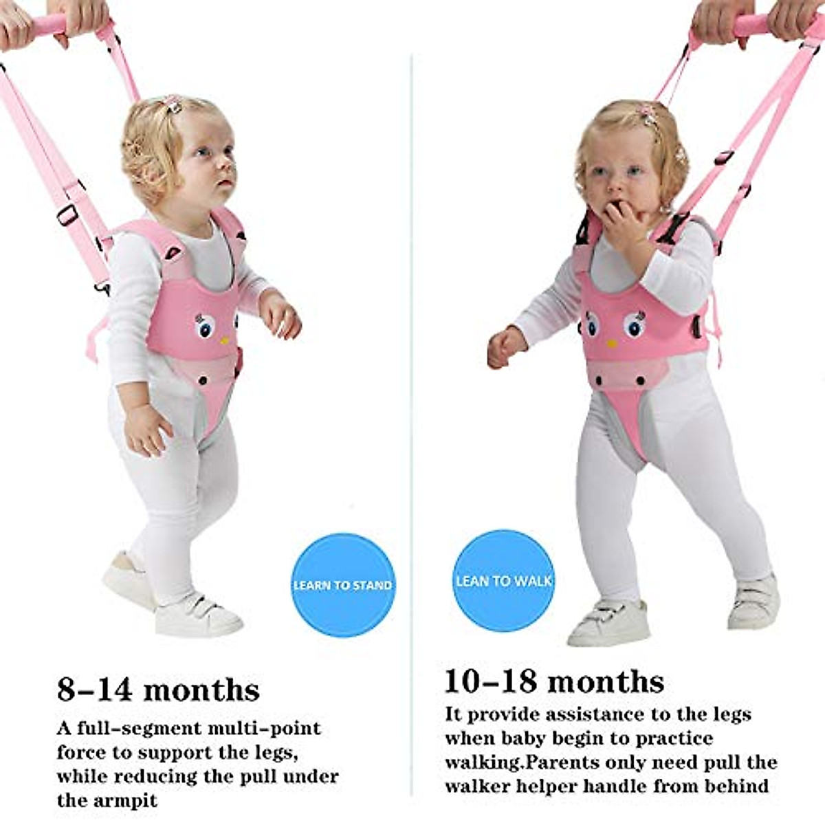 IULONEE Baby Walker, Handheld Kids Toddler Walking Harness Helper Assistant Protective Belt Child Activity Walker Adjustable Standing Up Walking Learning Helper for Toddler 7-24 Month (Pink)