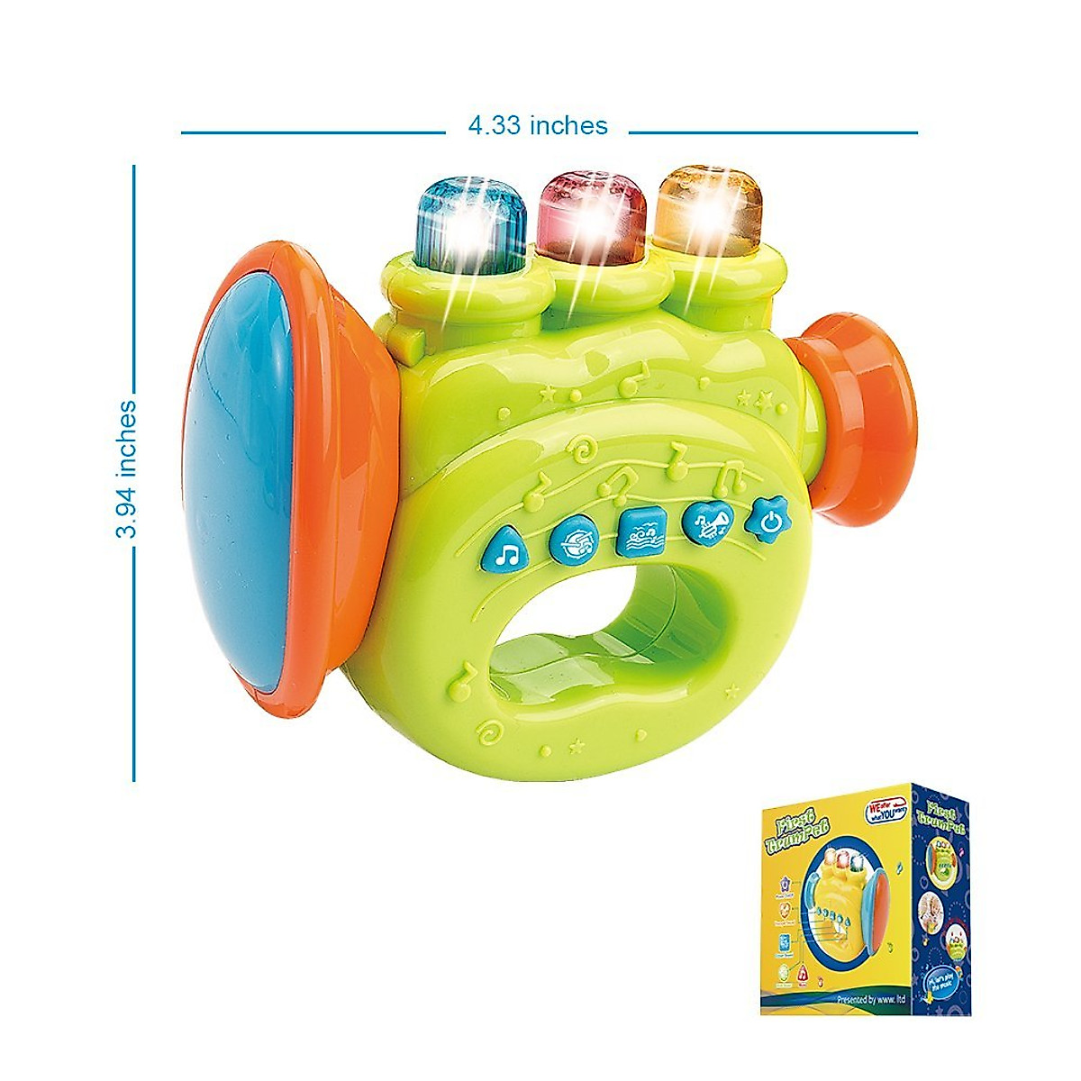 Portable First Trumpet - Battery-Operated Music Toy with Features for Learning and Entertainment for Your Baby and Toddler. Great Stocking Stuffer