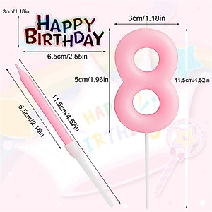 Macaron Pink Birthday Candle, Number 5 Candle with 6 Pcs Macaron Pink Short Thin Birthday Candles for Cake, Pink Cake Topper for Girl Women Pastel Sweet Happy Birthday Party Decorations Supplies