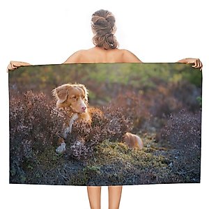 ZHIMI Beach Towels Oversized Dog Purple Flowers Lavender Hand Bath Towel Pool Towels Microfiber Absorbent Sand Free Quick Dry Towels for Bathroom Gym Camping Women Men 31x51Inch