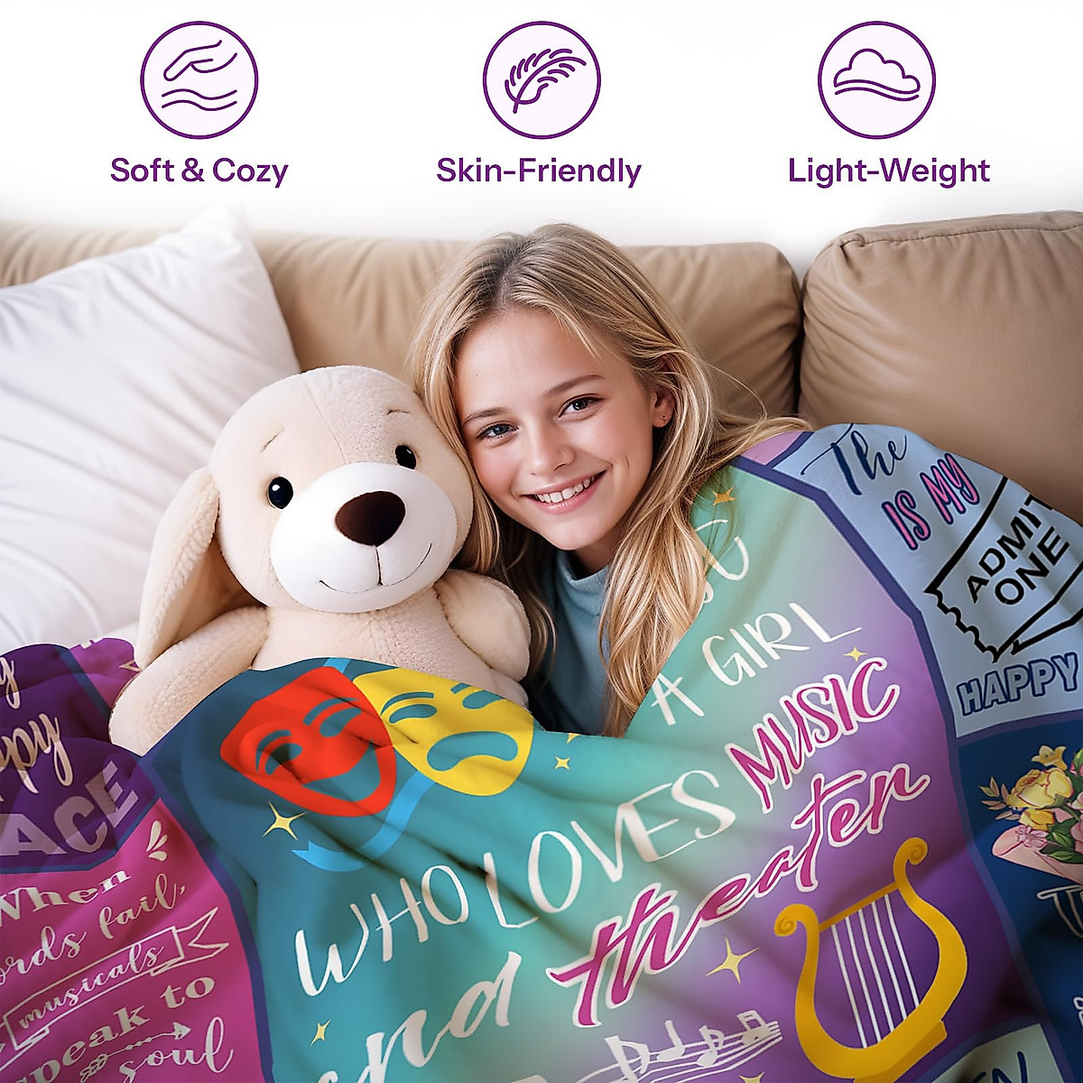 PIUFAM Theater Gifts, Theater Gifts for Girls, Theatre Gifts, Gifts for Theater Lovers, Musical Theater Gifts, Broadway Gifts, Theater Blanket for Girls on Birthday Christmas Thanksgiving 40x50 in