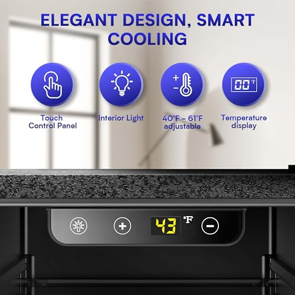 FREE VILLAGE Wine Fridge - Wine Beverage Refrigerator & Cooler with 2.6 cu.ft., 95 Cans, 40°F-61°F Adjustable Temp, Touch Controls, LED Lighting, Perfect for Student Dormitories, Home, Office, Bar