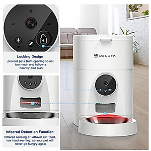 DLT-DELOTA Floodlight Outdoor Home Automatic Cat Feeder with Camera,4L Automatic Cat Feeders with 4MP Camera, 10s Voice Recorder, 2.4G WiFi Cat Feeder Automatic with Smart APP Control and Timer