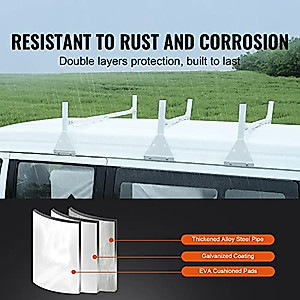 VEVOR Van Roof Ladder Rack, 56.3-61.4" Adjustable Van Racks, 750 lbs Capacity Alloy Steel Roof Racks with Ladder Stoppers, Rain Gutter Racks Compatible with Full-Size Vans, 3 Pcs