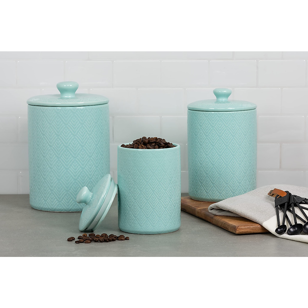 10 Strawberry Street Kitchen Canister, 3 Piece Set, Marquis Blue