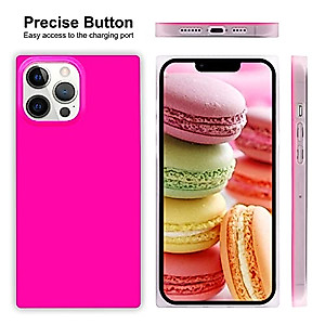 Omorro for Neon Phone Square iPhone 12 Pro Max Case for Women, Bright Fluorescence Luxury Designer Flexible Soft Slim TPU Rubber Gel Bumper Square Edge Protective Hot Pink Girly Square Phone Case