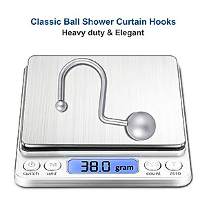 TOPROD Shower Curtain Hooks Rings, Classic Heavy Duty Shower Ball Hooks Rust Proof, Shower Rings Hangers for Bathroom Shower Curtain Rods Curtains, Free Gliding, Set of 12, Silver