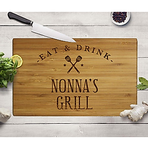 Andaz Press Large Bamboo Wood BBQ Cutting Board Gift, 17.75 x 11-inch, Nonna's Grill, 1-Pack, Laser Engraved Serving Chopping Board Christmas Birthday Chef Kitchen Ideas