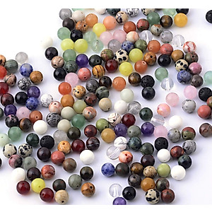 Natural Stone Beads 200pcs Mixed 8mm Round Genuine Real Stone Beading Loose Gemstone Hole Size 1mm DIY Charm Smooth Beads for Bracelet Necklace Earrings Jewelry Making (Stone Beads Mix 200pcs)