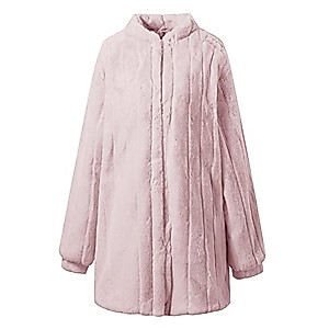 Coats For Women, Long Peacoat Autumn/Winter Fashion Solid Colour Loose Fleece Mid Length Warm Coat Woman Puffer Women Velvet Blazer Jackets Size Outerwear Jacket Coats (XL, Pink)