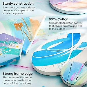 ARTEZA Stretched Canvas, Multipack of 20, Round, Oval, Triangle, and Hexagonal Canvas, Blank White Canvas Boards for Acrylic, Oil and Gouache Painting