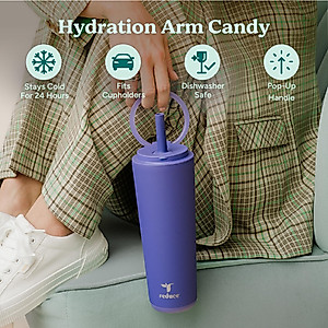 Reduce Halo 24 oz Stainless Steel Vacuum Insulated Tumbler - Spill Proof Travel Mug with Flip Handle Lid - Keeps Drinks Cold for 32 Hrs - Dishwasher Safe - Cupholder Friendly - Future Dusk