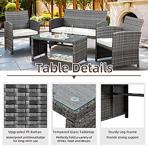 Shintenchi 4-Piece Patio Furniture Set, Outdoor Wicker Patio Conversation Furniture Set with Cushions and Tempered Glass Tabletop for Lawn Backyard Pool Garden,Beige