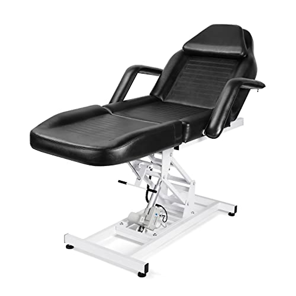 Salonsunny Electtric Salon Beauty Bed Chair Black Round Base Hydraulic Pump All Purpose Styling Chair Barbering Reclining Spa Massage Equipment