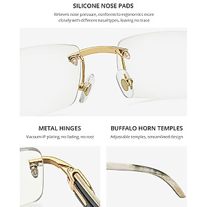 HEPIDEM 100% Really Buffalo Horn Handmade Glasses Rimless Diamonds Eyeglasses 0015 (Diamond White, 53)