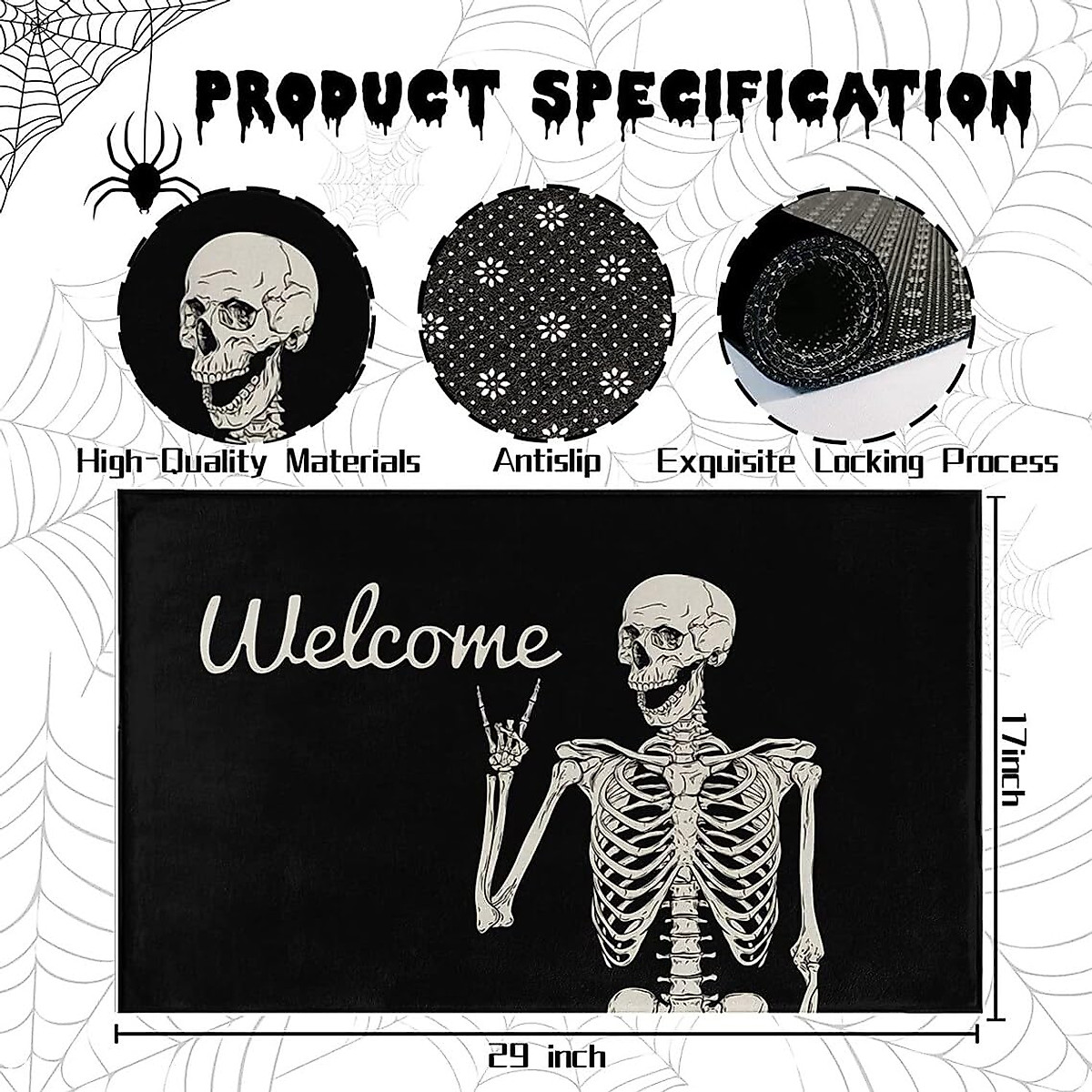 ATMOPSK Skull Doormat Funny Halloween Skull Welcome Door Mat,Living Room Kitchen Floor Mat Home Halloween Indoor Outdoor Decoration 17 x29 Inch