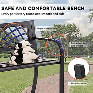 Dopinmin Outdoor Bench, Rust-Proof Cast Iron Park Bench, Hold 485 lbs Heavy-Duty Metal, 50" x 21" x 35", Bronze