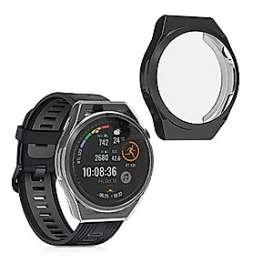 kwmobile Case Compatible with Huawei Watch GT Runner (Set of 2) - Smart Watch/Fitness Tracker Cover - Black/Transparent