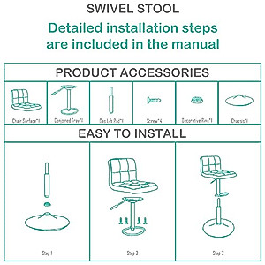 BestOffice Bar Stool Set of 2 Bar Stool Leather Height Adjustable Counter Black Swivel Bar Stools PU Leather Padded with Back, Home Counter Stool Bar stools