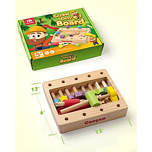 Coogam Wooden Tool Box, Toddler Fine Motor Skill Construction Building STEM Toy Set Nuts and Bolts Screw Driver Toolbox Kit Montessori Educational Gift for Preschool Year Old Kids