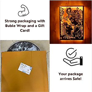 EU Radha Krishna Metal Wall Art Hanging With Backlight Led For Pooja Room Home Deco Lights For Mandir Krishna Swing Jhula Antique Metal Flute Wall Decor For Living Room Big Size