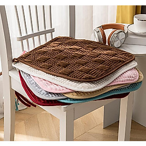 4 Pack Flannel Chair Cushion for Desk Chair Soft Plush Nonslip Seat Cushions Washable Kitchen Dining Chair Pads with Ties Office Car Sitting Chair Pads,18" x 18" (Brown)