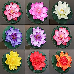 Artificial Floating Foam Lotus Flowers with Water Lily Pad Ornaments, Ivory White, Perfect for Patio Koi Pond Pool Aquarium Home Garden Wedding Party Holiday Decoration White