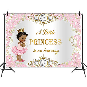 Mocsicka Royal Princess Baby Shower Backdrop Pink Silver Diamond Baby Shower Background 7x5ft Vinyl Girl's Baby Shower Party Banner Decoration Supplies