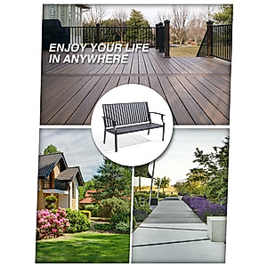 Mutaomay Outdoor Bench, 52" Aluminum Frame 3-Person Patio Garden Bench with Anti-Rust, Porch Bench Furniture Memorial Benches for Outdoors Park, Lawn, Deck Weathered 660LBS Weight Capacity