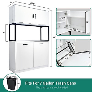 TC-HOMENY Double Trash Can Cabinet, Tilt Out Trash Cabinet with Storage Adjustable Shelf, Pet Proof Recycle Trash Cabinet Kitchen, 14 Gallon Tilt Out Trash Cabinet White
