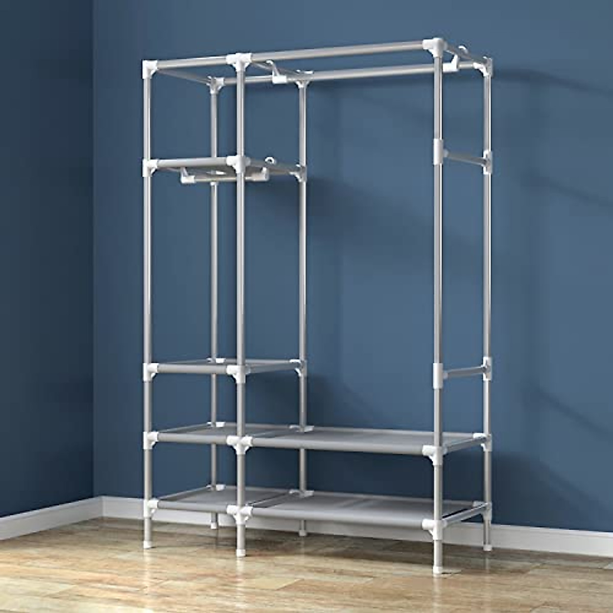 ASSICA Portable Wardrobe Durable Clothes Closet Non-Woven Fabric Storage Organizer with Three Drawer Boxes and Hanging Rack- Easy to install, Not for outside use, 44.5" x 18.0" x67.0" (Gray)