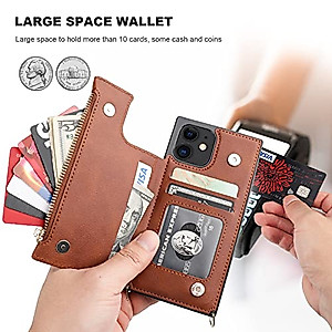 Bocasal Crossbody Wallet Case for iPhone 12/12 Pro with Card Holder,Zipper Card Slot Protector Shockproof Purse Cover with Removable Cross Body Strap 6.1 Inch(Brown)