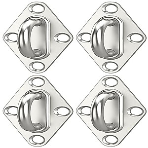 4 Pcs 2.3 Inch 304 Stainless Steel Pad Eye Plate Hook with Screws for Suspension, Ceiling Hooks, Marine Application Hook