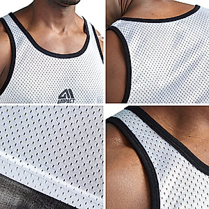 AIMPACT Men Athletic Workout Tank Tops Mesh Quick Dry Fitness Running Gym Muscle Sleeveless Shirts WhiteDarkBlue M