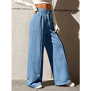 MISSACTIVER Women Casual High Waist Elastic Drawstring Baggy Sweatpants Workout Athletic Patchwork Wide Leg Joggers Pants Blue
