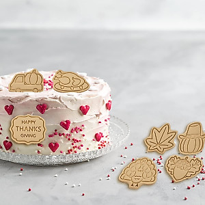 Pink PP Material Thanksgiving Day Cookie Cutters, 8 Pcs Theme Set Embossing Dies and Plunger Dies for Fondant Cookies Pastry Cheese Baking(Grateful)