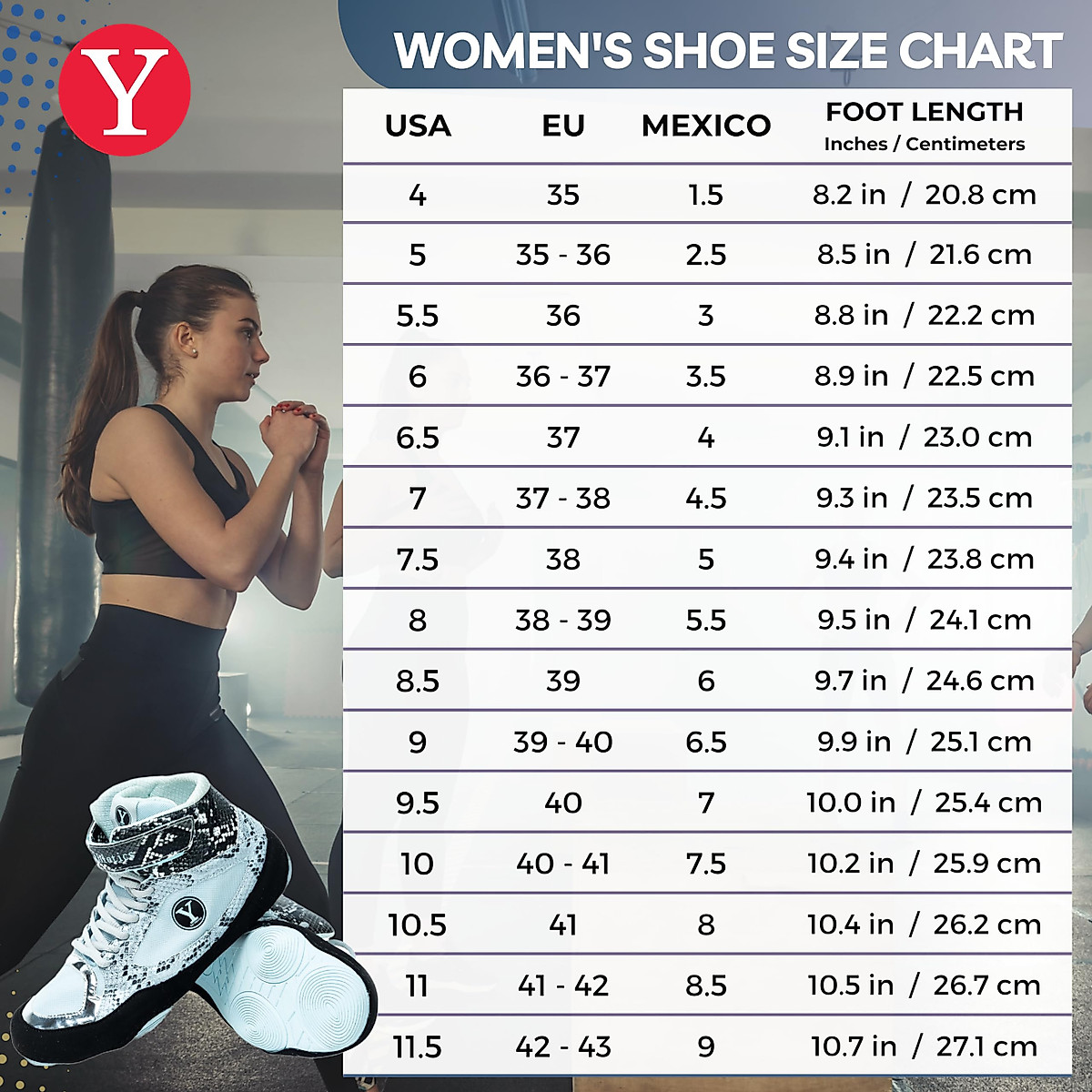 Yes! Athletics - Beast Wrestling Shoes for Girls and Women, Light, Breathable Boxing Shoes, Microsuede Leopard Printed Weightlifting Shoes with Hook and Loop Strap, Beast Blue, Women's Size 7.5