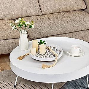 SimpleArt Wooden Serving Tray Round, Rustic Coffee Table Tray Farmhouse Tray Decor for Centerpiece Table Decorations,Kitchen Table Decor, Boho Ottoman Tray for Home White