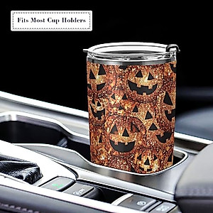 HXshaoye Cartoon cute Christmas orange sequin pumpkin Stainless Steel insulated coffee cup with Lid and Straw mugs for coffee for camping modern coffee mug 20 oz taza termica para cafe caliente 20oz