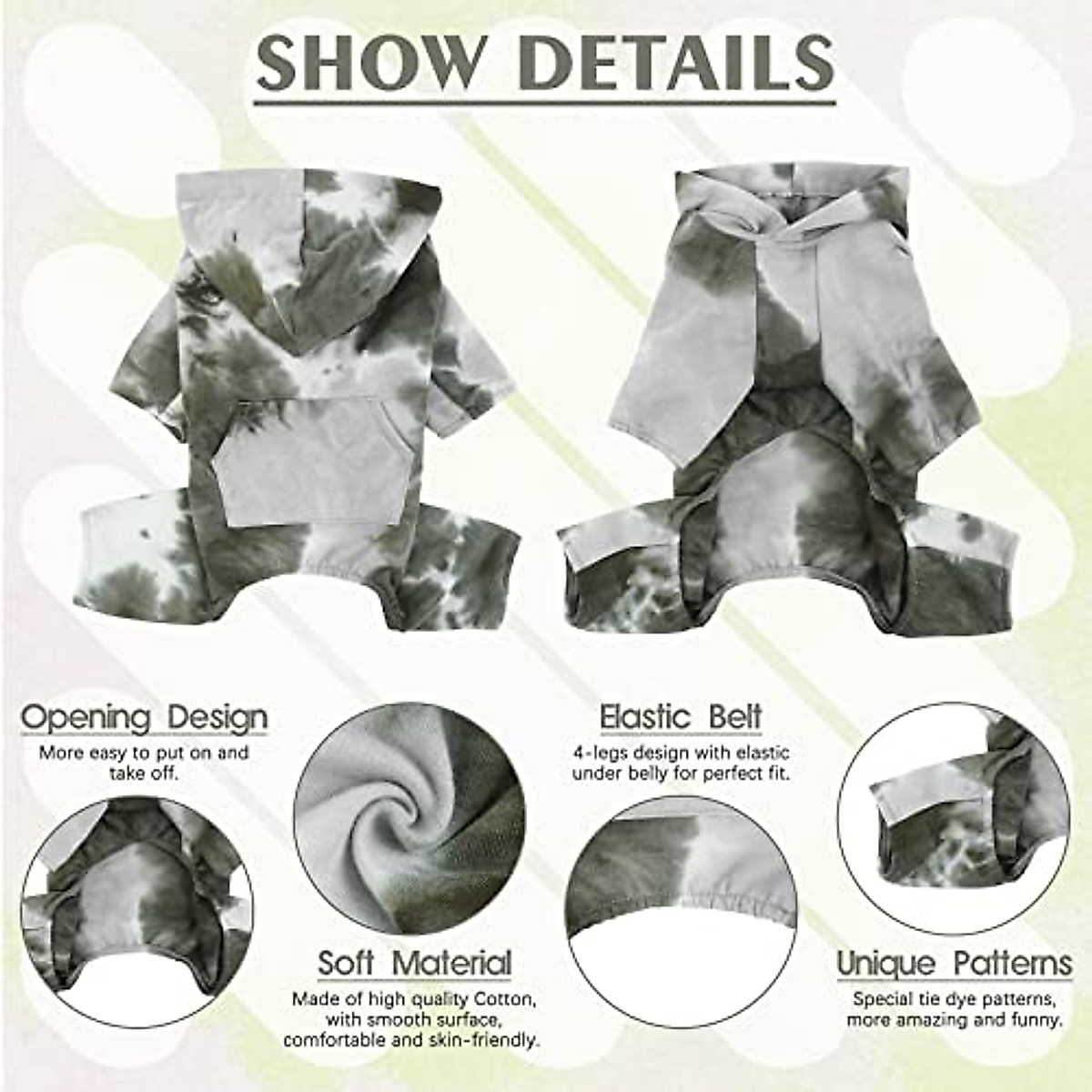 Duojoy Dog Hoodie with Pocket, Puppy Pajamas Long Sleeve Onesie Jumpers Outfit, Spring Summer Autumn Winter Clothes Sweatshirt, Pet Hooded Coat Jacket Apparel, Pet Soft Warm Sweater Small Medium Dogs