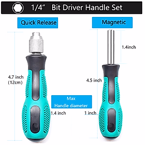 1/4 Hex Screwdriver Bit Holder Handle 2PCS, SKZIRI Hex Screwdriver Bit Handle Holder Set with 1 Quick Change Handle and 1 Magnetic Screwdriver Bit Holder Handle