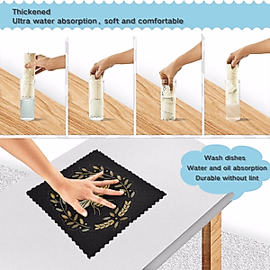 Embroidery Heraldry with Yellow Gold Bee Golden Bee on Black Dark 6 Set Kitchen Dish Towels, Washcloths Cleaning Cloths Dish Cloths, Absorbent Towels Lint Free Bar Tea Soft Waffle Towel 11"x11"