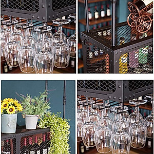 Hanging Wine Rack with Glass Holder and Shelf, Adjustable Metal Ceiling Bar Wine Glass Rack, Holds Any Type of Glassware Wine Glasses and Flutes Sand,80cm