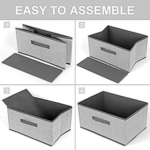 COSIFO 4pc Drawer Storage Bins, 23L Collapsible Fabric Clothes Toy Closet Organizers Boxes, Decorative Storage Baskets with Handle for Wardrobe Closet Bookshelf Nursery Office (Rectangular Gray)