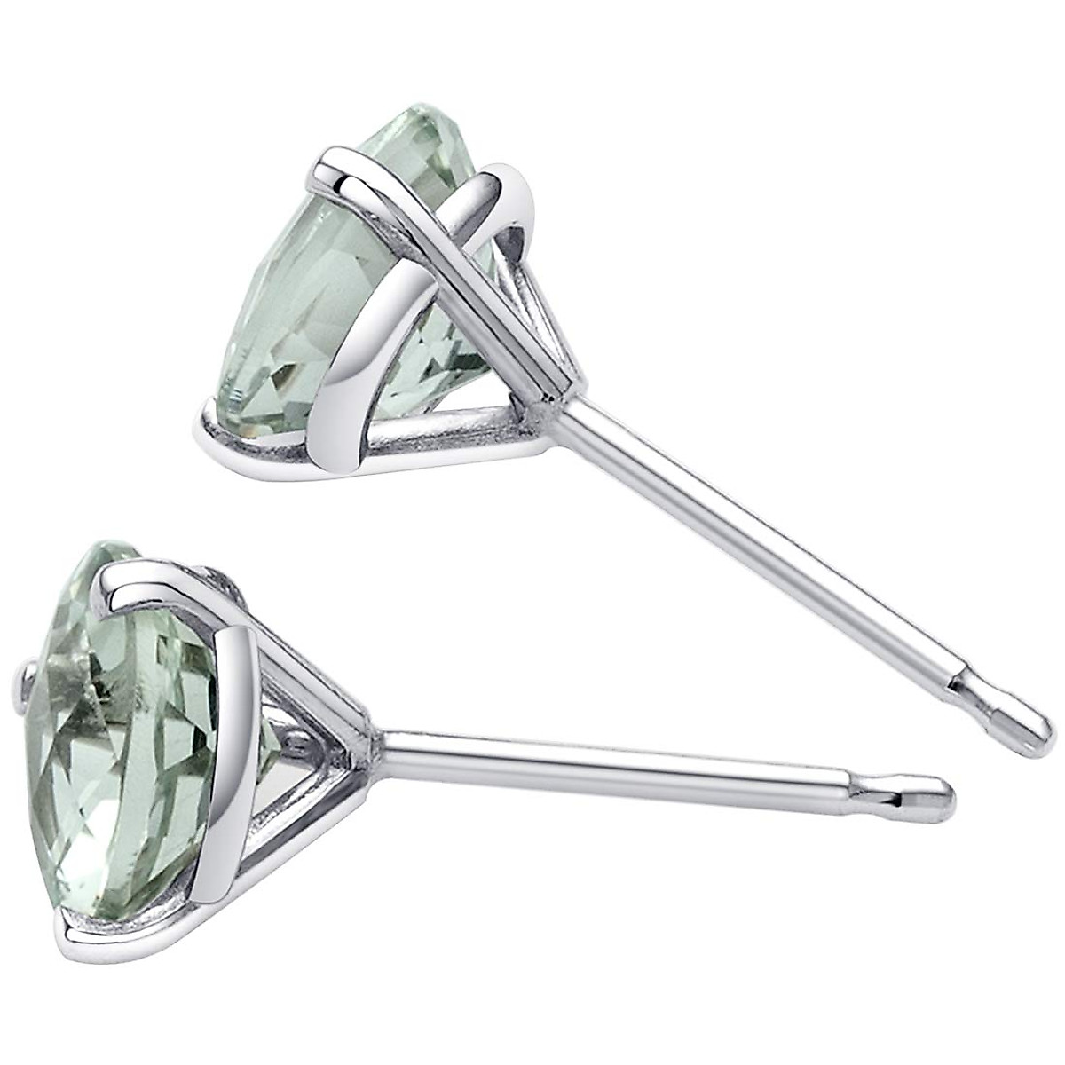 Peora 14K White Gold Green Amethyst Martini Solitaire Stud Earrings for Women, Hypoallergenic 1.50 Carats total, Round Shape 6mm, AAA Grade, February Birthstone, Friction Back