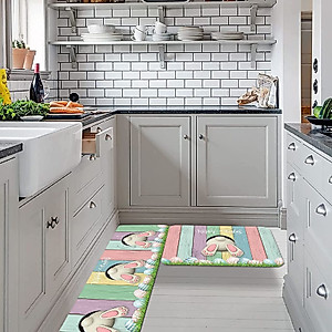 ROTORS Easter Kitchen Rugs Set of 2, Decorative Spring Easter Bunny Eggs Kitchen Mats Waterproof, Anti-Fatigue Rugs with Non-Slip Back Pad for Home Kitchen Decor